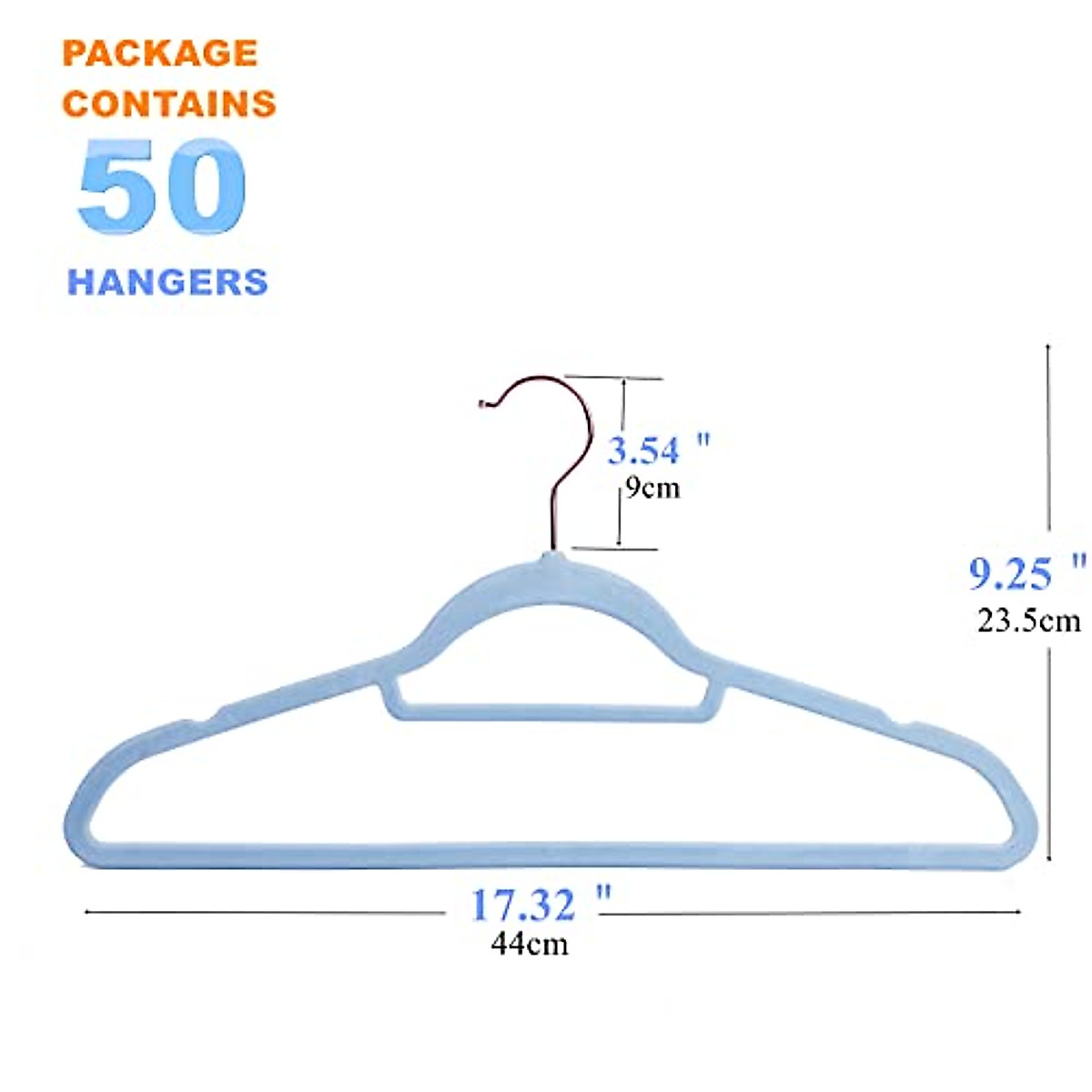 Synhozz Premium Blue Velvet Hangers with Tie Bar Rose Gold Hook, Non Slip Clothes Hangers,Huggable Hangers Coat Suit Hangers, Felt Hangers, Slimline Hanger Closet Organizer Standard（Pack of 50）