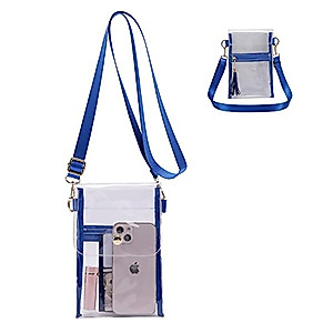 LZXYBIN Clear Purse Stadium Approved, Small Cute Clear Gameday Handbags See Through Purse Transparent Crossbody Bag for Women (Blue)