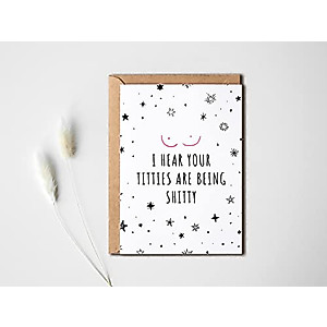 KrysDesigns Titties Are Being Shitty Card Breast Cancer Card - Breast Cancer Gift - I Hear Your Titties Are Being Shitty - Funny Breast Cancer Card For Friend, 5 x 7 inches