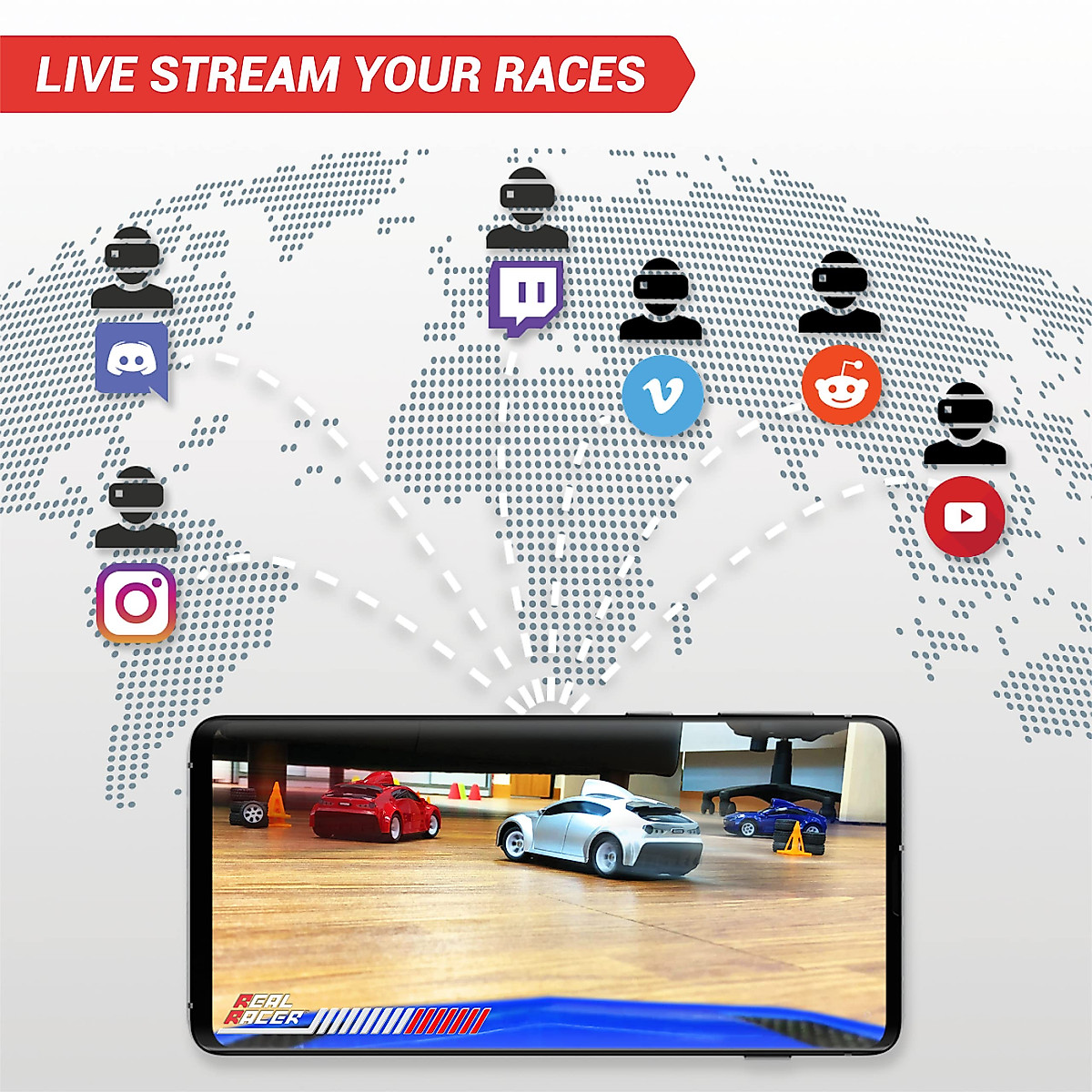 KOBOTIX Real Racer - Remote Control Car with Camera, HD First Person View Video, FPV RC Car, Gyroscope, Included Controller and Headset, App Controlled, Compatible with Meta Quest (2, 3, Pro) (Blue)