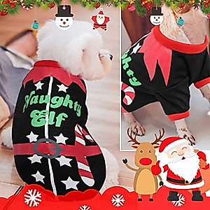 BWOGUE 2 Pack Dog Christmas Shirts Pet Santa & Elf Costume Printed Puppy Shirts Pet Shirts Festive Christmas Themed Soft Dog Clothing for Cats Small Dogs Pupp,XS