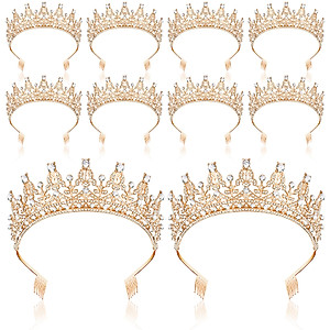 Wavyknot 10 Pieces Crown Tiara for Women Crystal Headband with Comb Princess Rhinestone Queen Crown Bridal Hair Accessories Jewelry for Women Prom Birthday Party Wedding Gifts(Gold)