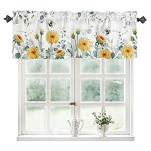 Butterfly Floral Window Kitchen Curtain Valance, Window Curtain Valance Rod Pocket, 1 Panel Short Valances Window Treatment for Living Room Bedroom Bathroom Cafe (42x18 Country Style Butterfly)