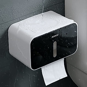 Outdoor Waterproof Toilet Paper Holder for Bathroom - Pet Proof Plastic TP Tissue Holder Dispenser Full Cover Adhesive Mounted for Small RV TP Roll
