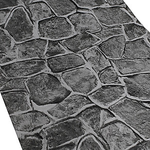 11 Yards Stone Wallpaper Peel and Stick Removable Castle Tower Rustic Contact Paper Self Adhesive Backsplash Wall Panels Decorative for Cabinets Kitchen Dark Grey Fortress