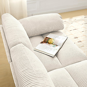 Bumblr Oversized Corduroy Sectional Couches for Living Room with Movable Ottoman, 6 Seater Modern Convertible L Shaped Modular Sectional Sofa with Reversible Chaise, Comfy Corner Sofa Couch Set, Beige