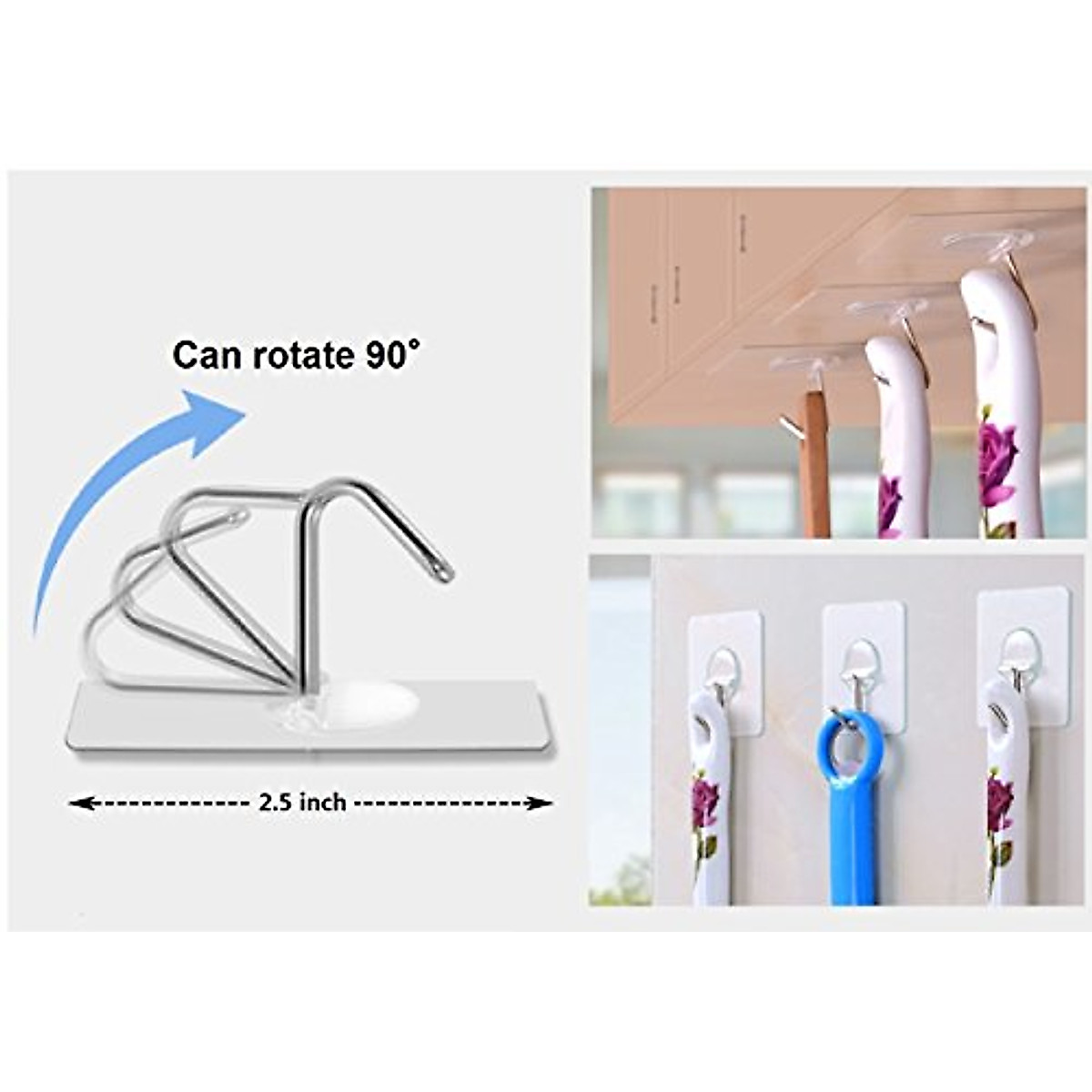 JOEONE Sticky Wall Hooks (Max: 15LB) - Powerful No Scratch Nail Free Transparent Reusable Wall Hooks for Towel Bathrobe Hats Clothes, Kitchen and Bathroom - Waterproof and Oilproof (10 Pack)