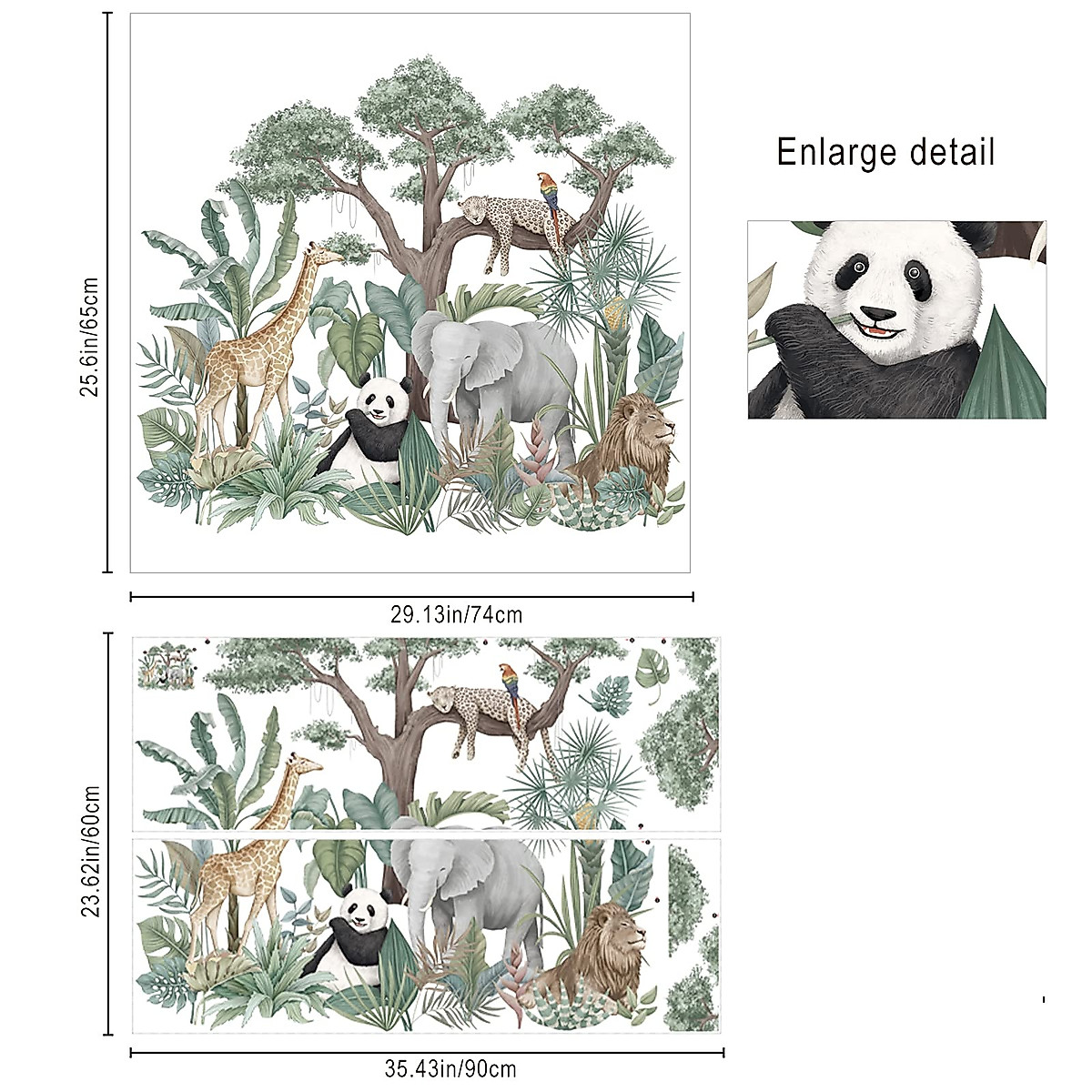 Tropical Green Plant Jungle Animal Wall Stickers, Removable Large Tree Vinyl Wallpaper Decal, DIY Art Murals for Kids Bedroom Nursery Home Decor (A)