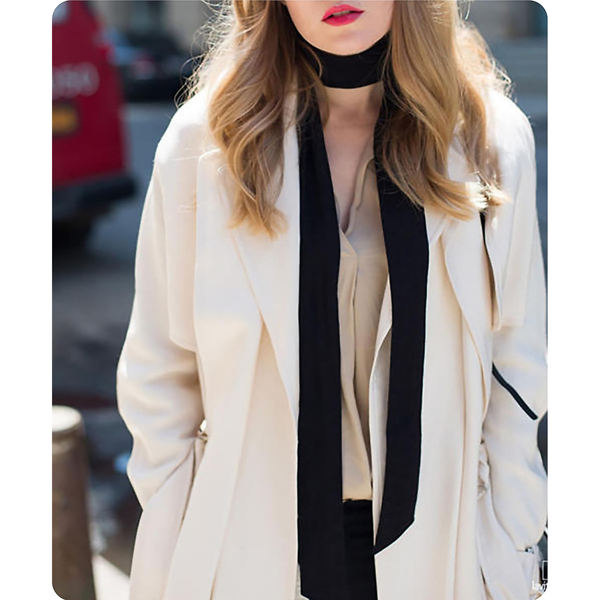 GUZOSJO Solid Color Long Neckerchief Pure Skinny Scarf Necktie Handbag Wrap Handle Satin Belt (Black)