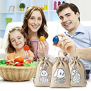 24PCS Easter Burlap Bags with Drawstring, Easter Jute Burlap Bags Small Favor Bags, Cute Bunny Burlap Gift Bag for Easter Party Favor