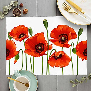 Beabes Poppies Dish Drying Mat,Art Poppies Spring Season Pastoral Flowers Bouquet Nature Drying Mat for Kitchen Counter 18x24 Inches Quick Drying Foldable Mat