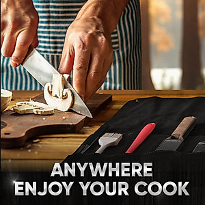 Chef’s Knife Roll bag – Waxed Canvas Cutlery Knives Holders Protectors With 6 Double Slots, Home Kitchen Cooking Tools And Utensils Wrap Bag Wallet, Portable Chef Knife Cases, Travel Tool Roll Pouch