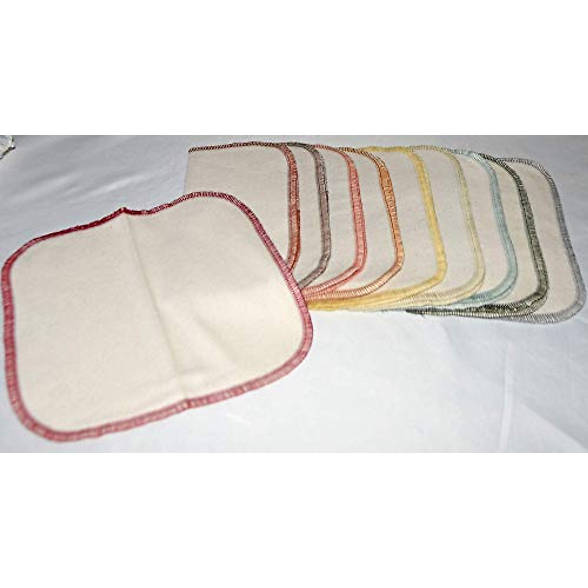 2 Ply Organic Cotton Flannel Washable Baby Wipes 8x8 Inches Set of 10 Assorted Earthtones Edging