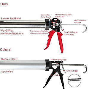 Sausage Caulking Gun Manual Drive 20oz Sausage Caulk Gun with Stainless Steel Barrel by BOUSH(Silver) 18:1 Ratio