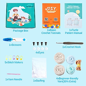 Eelexa Crochet Kit for Beginners, Amigurumi Crocheting Animal Kits, Learn to Crochet with Step-by-Step Video Tutorials for Kids Adults Beginner - 2 Pack Turtles