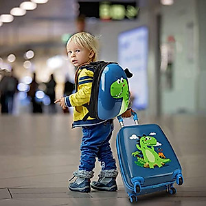 emissary Kids Luggage With Wheels For Boys - 18” Dinosaur Kids Suitcase With 14” Backpack - Kids Carry On Luggage With Wheels - Kids Suitcases For Boys and Girls - Hard - Sided Rolling Kids Suitcase