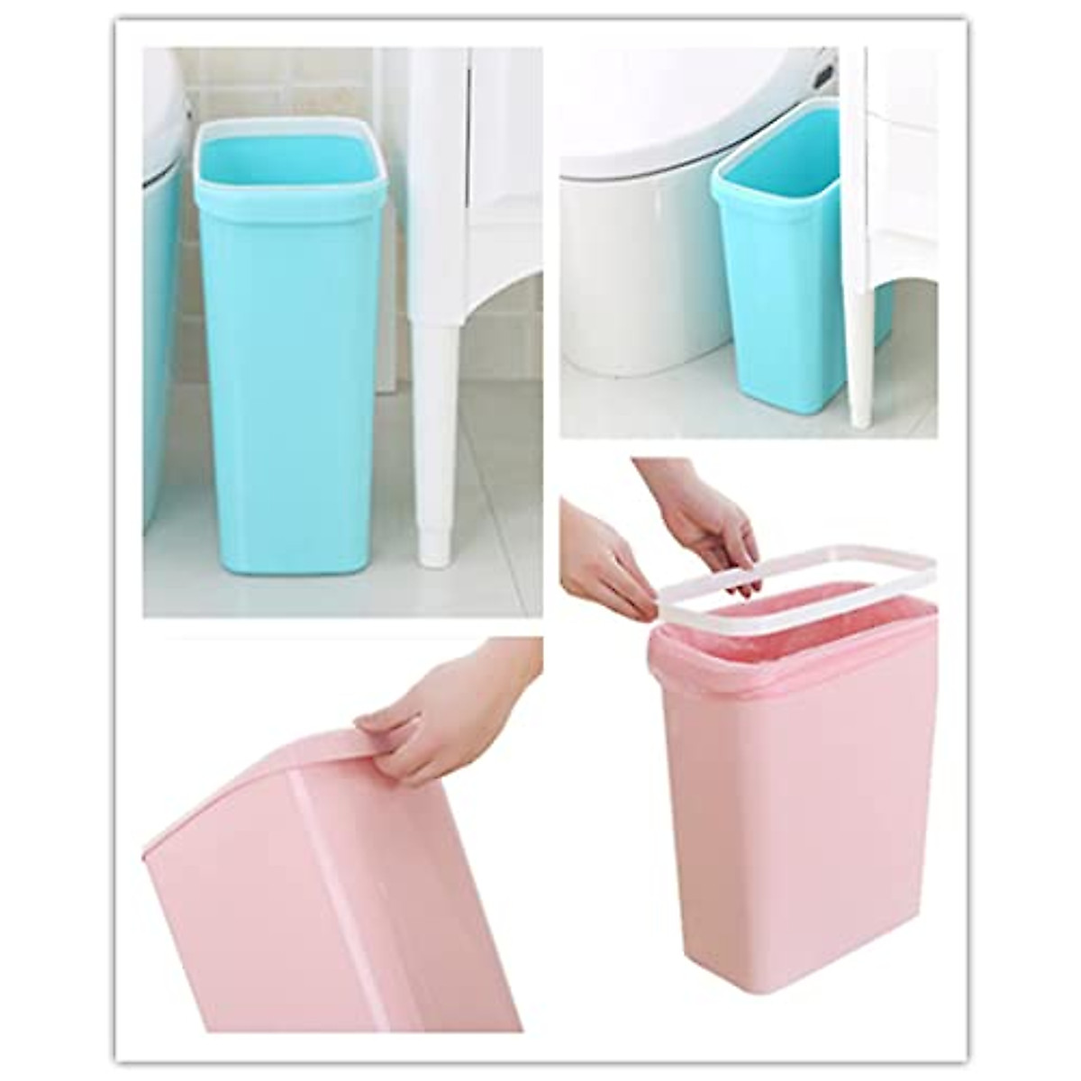 YINGying 2022Plastic Garbage Can with Handle Small Wastebasket Slim Garbage Can 5 Gallon Rectangular Trash Can for Kitchen, Bathroom, Bedroom, Home Office,Blue