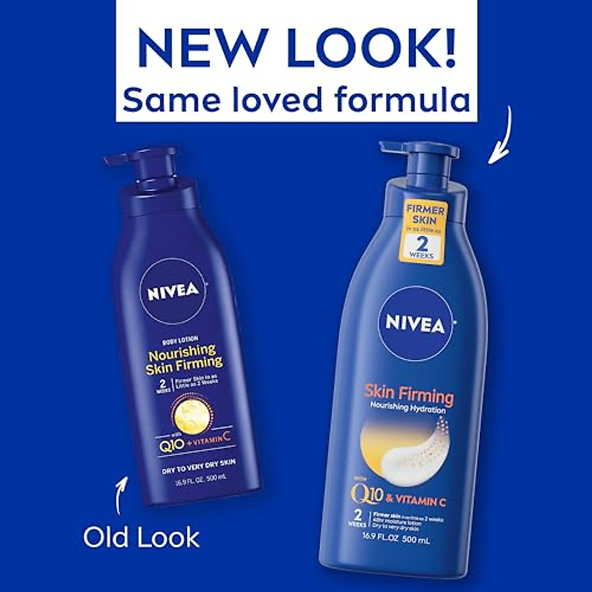 NIVEA Skin Firming Nourishing Hydration, Firming Body Lotion for Dry to Very Dry Skin with Q10 and Vitamin C, 16.9 Fl Oz Pump Bottle