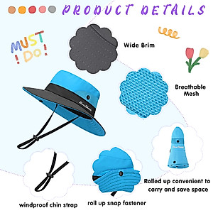 Sureio 6 Pcs Kids Summer Sun Hat for Girls 5-10Y Summer Bucket Cap with Ponytail Hole UV Protection Fishing Hat Foldable Wide Brim Kids Ponytail Hats with Rope Youth Hiking Beach Golf, Multicolor