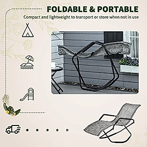 Outsunny Outdoor Folding Rocking Chair, Foldable Chaise Lounge Pool Chair with Armrests for Sun Tanning, Sunbathing, Rocker for Patio, Lawn, Beach, Gray
