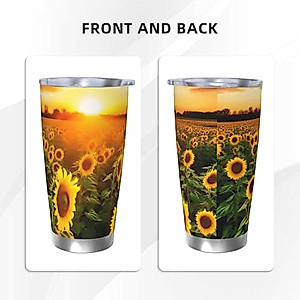 Sunflower Field Sunset Tumbler with Lid and Straw 20oz Stainless Steel Car Cup for Hot and Cold Drinks, Double Wall Insulated Travel Coffee Mug Reusable Drink Thermos Cup Birthday Gifts