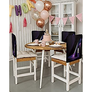 Dining Chair Back Covers, Purple Lipstick and High Heel Black Chair Covers Chair Slipcovers Protective Covers for Holiday Party Festival Decoration, Set of 4