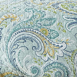 Levtex Home - Cortona Paisley Quilt Set - Full/Queen Quilt (88x92in.) + Two Standard Pillow Shams (26x20in.) - Paisley - Green, Yellow, Blue, and White - Reversible - Cotton Fabric