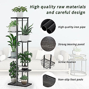 Simple Trending Metal Plant Stand 6-Tier 7 Potted for Indoor Ountdoor, Plant Shelf for Patio Garden Corner Balcony, Black