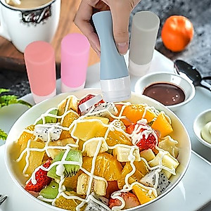 TACYKIBD 4Pcs Salad Dressing Container to Go, Mini Squeeze Bottles for Sauces, Small Condiment Bottles, Travel Condiment Containers for Lunch with 2Pcs Cleaning Brush(Column, 1.3OZ)