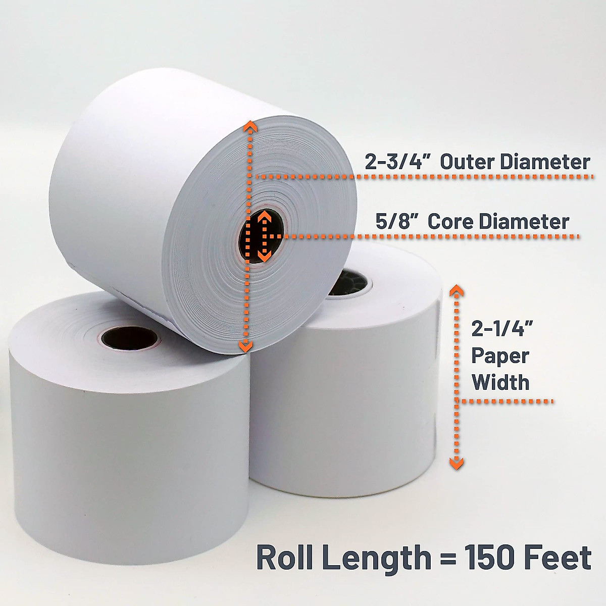 Victor 7050 Compact White Paper Rolls for Handheld and Portable Printing Calculators/Adding Machines/Ink Print Cash Registers 2.25” W x 150' FT (3-Pack)