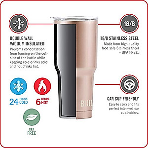 BYO by BUILT 30 Ounce Double Walled Stainless Steel Tumbler Rose Gold Glitter 5237748