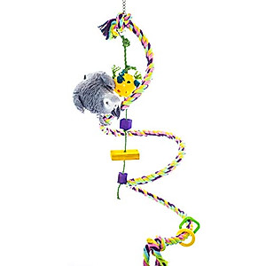 Birds LOVE Cotton Boing n' Toy with plastic chews & toy rattle ball on Sisal Rope, African Congo, Goffin Cockatoo, Mini Macaw, Yellow Naped Amazon, Size MD: 0.87"Dia*63"L (full length if straightened)