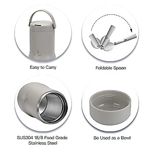 Ideus 20 oz Insulated Food Jar, Stainless Steel Vacuum Thermal Lunch Box Soup Thermoses with Folding Spoon, Leakproof Food Container for School Office Picnic Travel Camping, Black