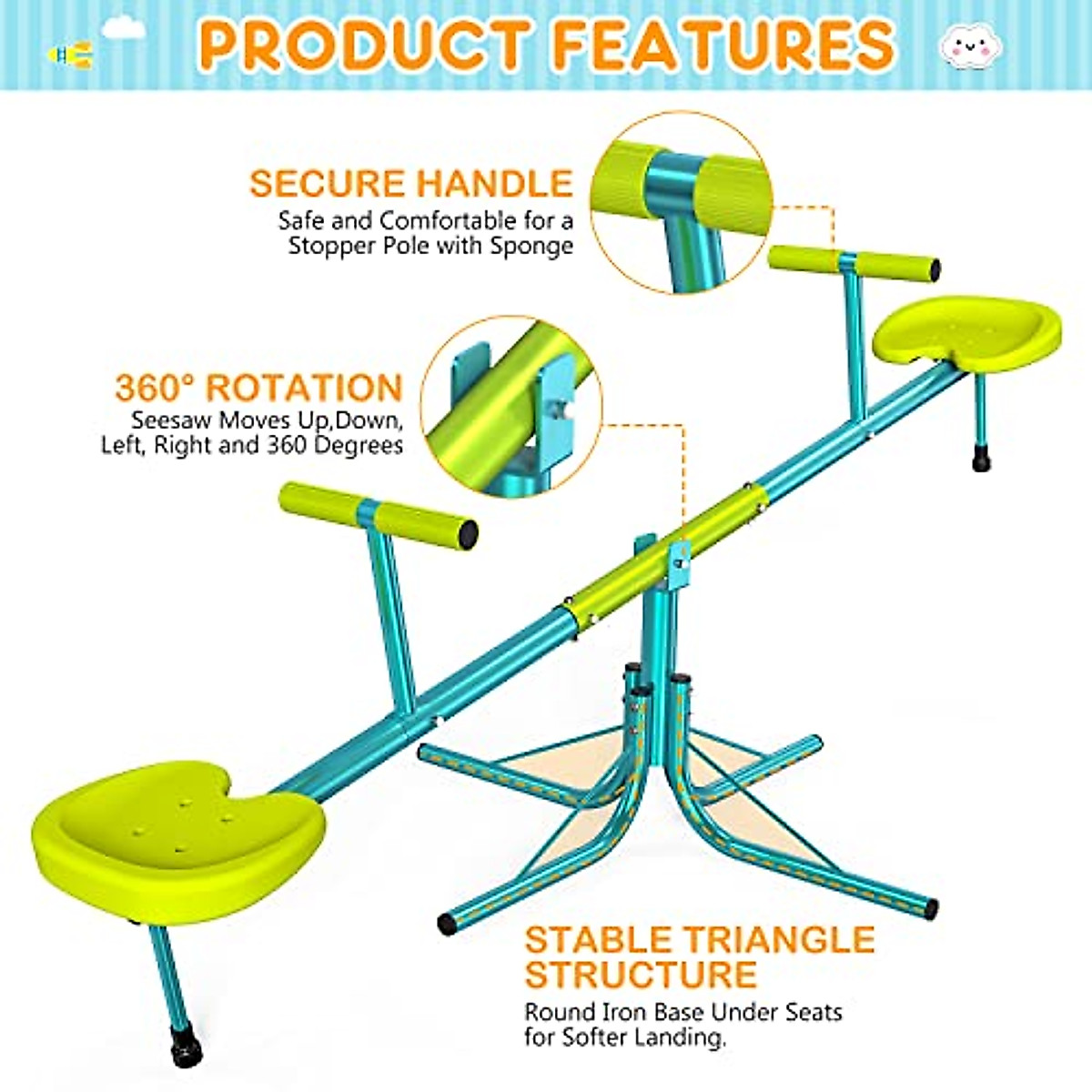 Amictoy Seesaw, Sit and Spin Teeter Totter, 100 Lbs Heavy Duty 2023 Upgraded Model, Kids Outdoor Playground Equipment, Outside Toys Set, Swiveling 360 Degrees Rotating for Kids 4-8 Safety Certified