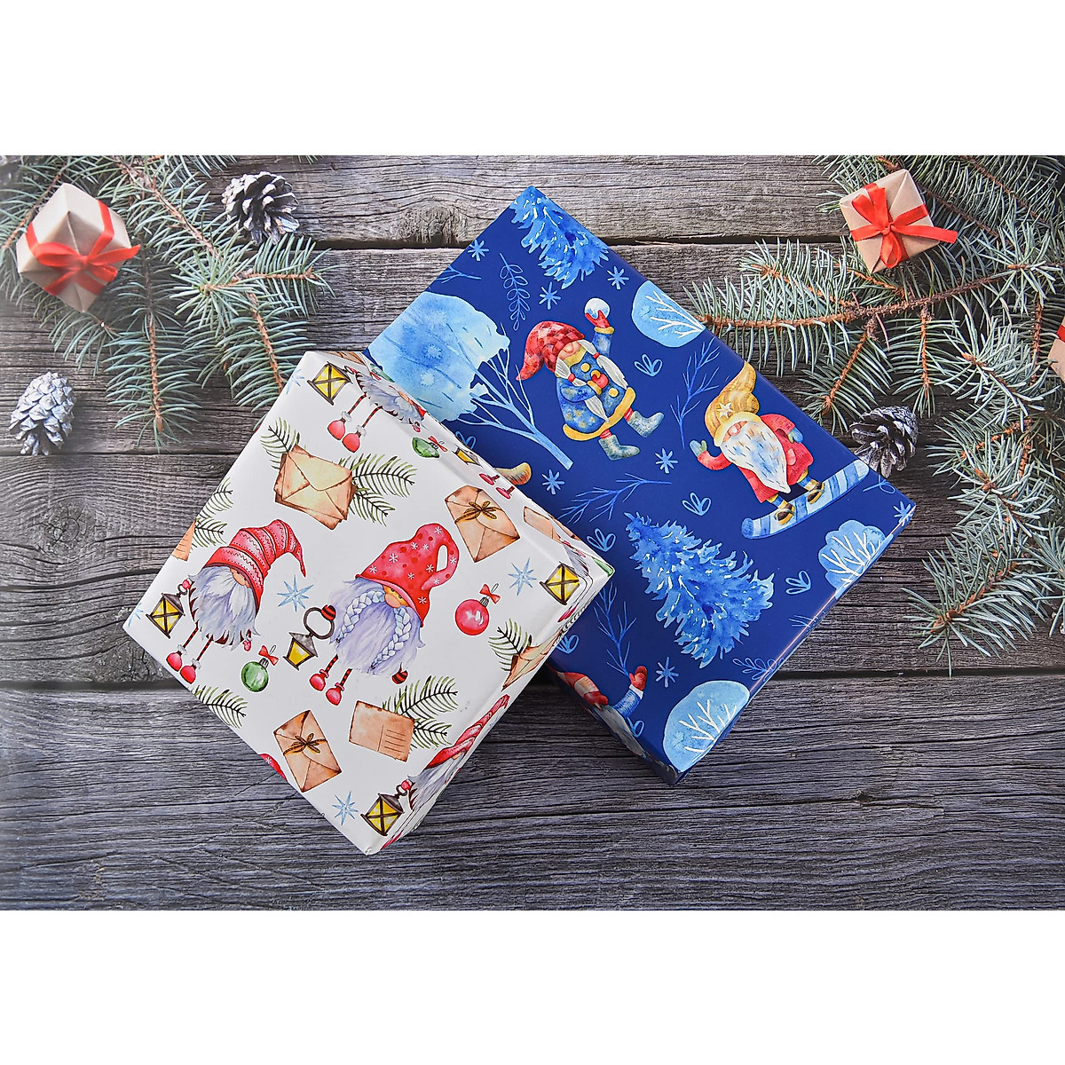 Titiweet Gnome Christmas Wrapping Paper - Christmas Wrapping Paper Clearance, 12 Sheets Cute Christmas Gonme Wrapping Paper for Men Women Boys Girls, 20 x 28 Inches Per Sheet