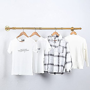 JIANZHUO Industrial Pipe Clothes Rack Wall Mounted,Vintage Retail Wall Mount Pipe Clothing Rack,Metal Commercial Garment Rack for Hanging Clothes,Laundry Room Display Rack Cloths Rack(Gold,59in)