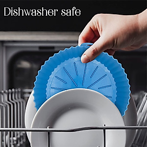 2 Pack Air Fryer Silicone Liners, Blue and Red Silicone Air Fryer Liner, Silicone Air Fryer Liners Reusable with Cooking Guide Times Sheet, Air Fryer Liners Silicone, Red Gloves