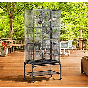 Yaheetech 69-Inch Extra Large Bird Cage Metal Parrot Cage for Mid-Sized Parrots Cockatiels Conures Parakeets Lovebirds Budgie Finch, Black