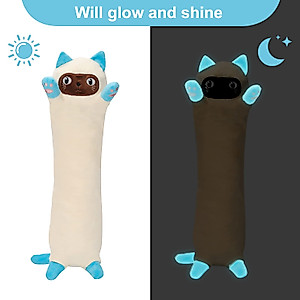 SEENEEY Long Cat Plush Kawaii Body Pillow, Cute Cat Stuffed Animals Soft Plushies,Cat Soft Plush Long Cat Pillow Doll Toy Gift for Girlfriend. (Luminous Fabric Siamese,35.4 in)