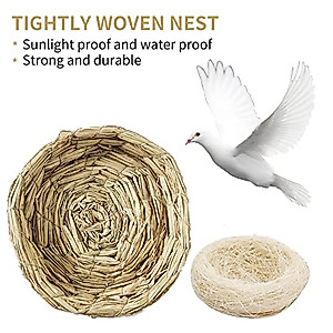 Fhiny Handmade Woven Bird Spawning Nest with Coconut Fiber Liner Flat Base Straw Bird Nest Bed Hatch Roosting for Dove Pigeon Parrot Turtle Quail Macaw Cuckoo Sparrow