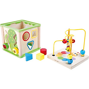 Wooden Activity Cube, Sweet Little Bugs by Small Foot – Classic 5-Sided Interactive Toy with Shape Sorter, Clock & Wheels - Develops Kids Imaginative Play, Coordination, Motor Skills – Age 12+ Months