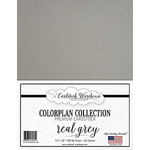 Colorplan Real Grey Cardstock Paper - 8.5 X 11 Inch Premium Matte 100 Lb. Heavyweight - 25 Sheets from Cardstock Warehouse