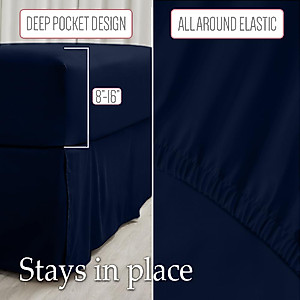 lalaLOOM Twin Bed Sheet Set, Soft Microfiber Hotel Luxury Bedding, Extra Deep Pocket, 3 Piece Sheets and Pillowcase Sets, Breathable Wrinkle, Fade Resistant, Easy Care Machine Washable Linen Navy Blue