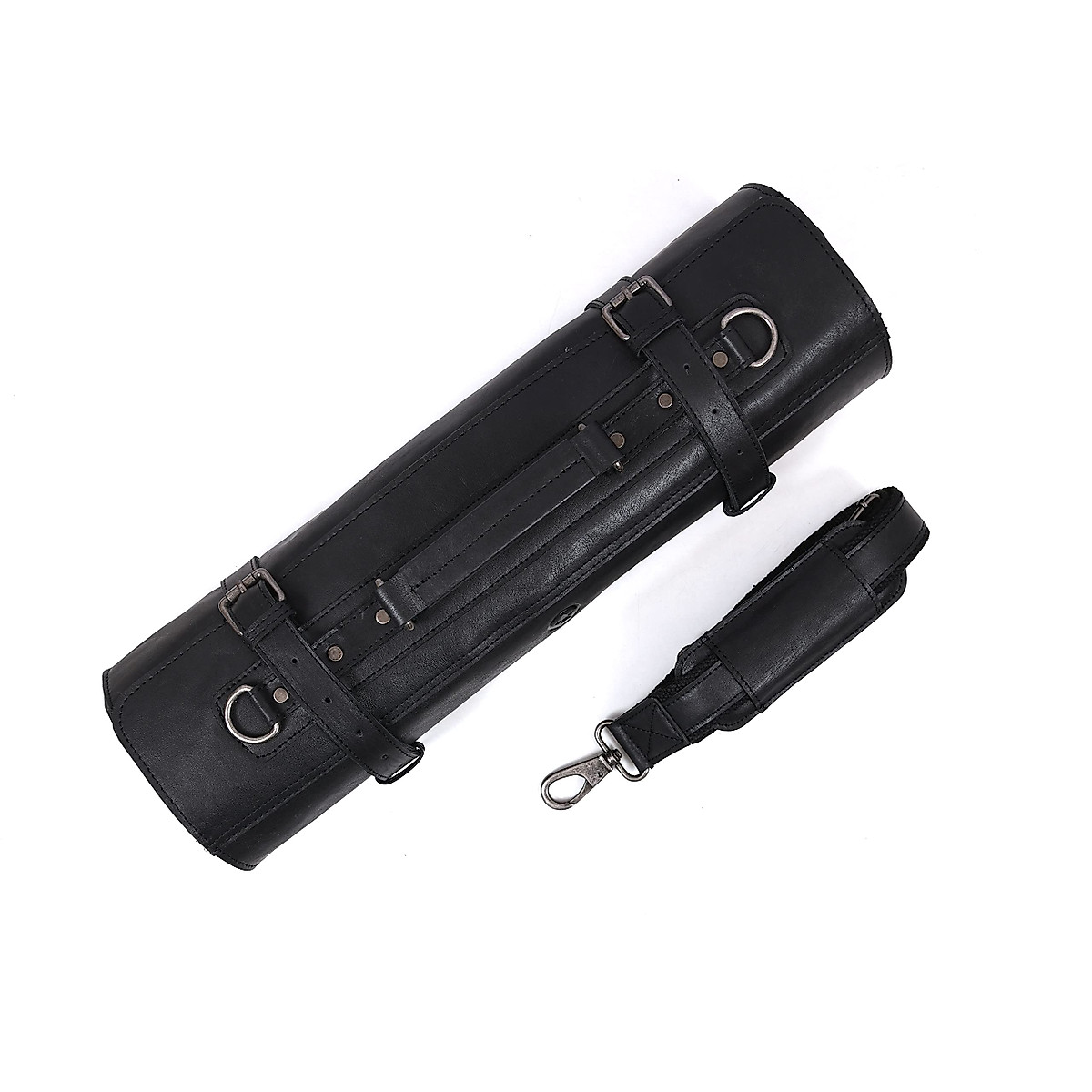 Aaron Leather Goods Leather Knife Roll Storage Bag | Elastic and Expandable 10 Pockets | 6 Leather Pocket | Travel-Friendly Chef Knife Case Roll (Raven, Leather)