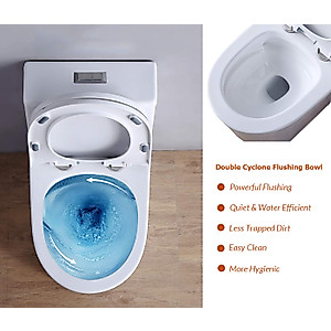 WinZo WZ5079S Modern Compact Round One Piece Toilet 10" Rough-in High Efficiency Dual Flush for Small Bathroom