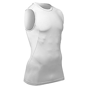 CHAMPRO Boys' Lightning Youth Sleevless Athletic Compression Shirt for Football, Basketball, Baseball, and More, White, Large