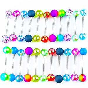 Riuziyi 24Pcs Tongue Rings for Women Candy Color Ball Tongue Nipple Piercing 14G Surgical Steel Barbell Tongue Retainer Body Jewelry Bar Length 16mm (Style2-24Pack)
