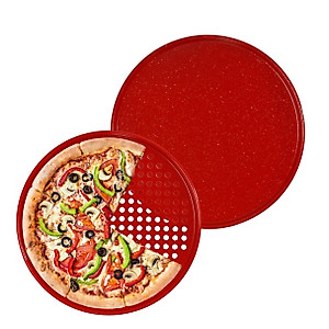 casaWare 2pc Ultimate Pizza Pan Set, (1) Ceramic Coated NonStick 12-inch Pizza Pan, (1) 12-inch Ceramic Coated NonStick Perforated Pizza Pan (Red Granite)