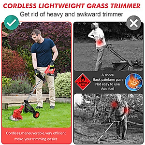 Tree.Nb Weed Trimmer with Battery Powered,3 in 1 Cordless Mower, 2 X 2.0ah Battery Operated Wheel, Mower Suitable for Garden and Yard