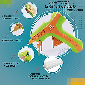 AoyiTech Mini Size Hot Glue Gun with 10 Free Glue Sticks, Fast Preheating Lightweight Glue Gun for Crafts, School Arts, DIY, and Home Repairs, Green and Orange Craft Glue Gun